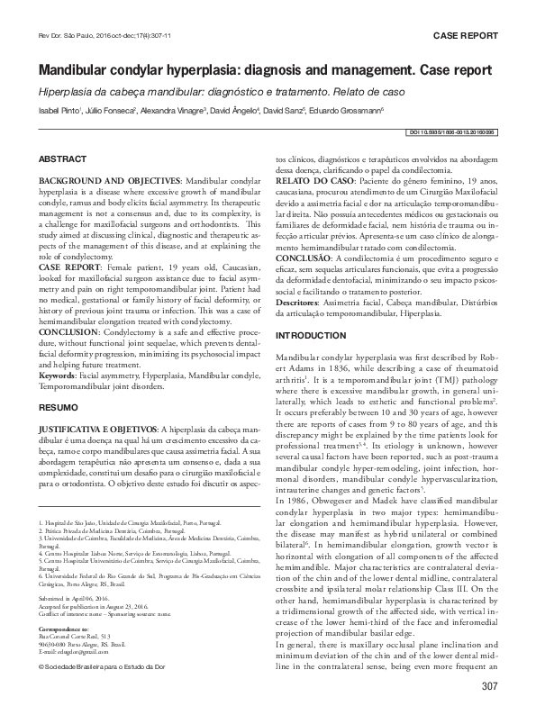 (PDF) Mandibular condylar hyperplasia: diagnosis and management. Case ...