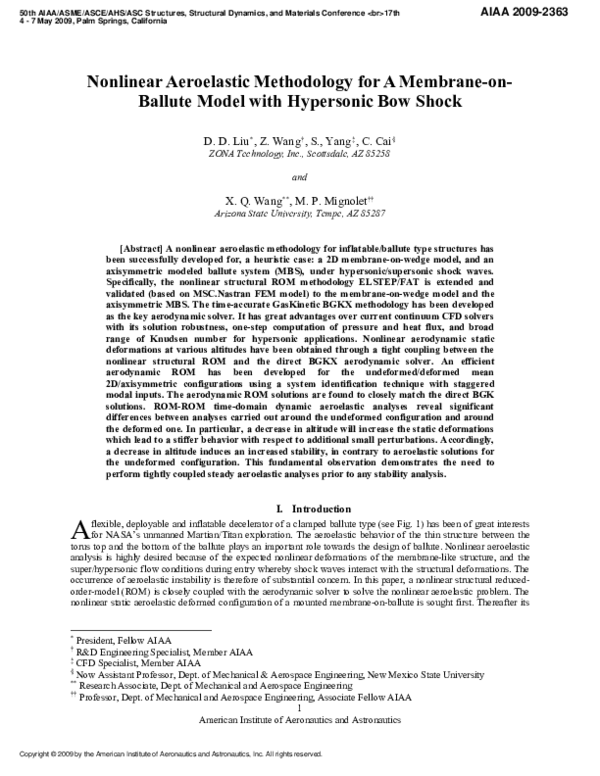 (PDF) Nonlinear Aeroelastic Methodology for a Membrane-on-Ballute Model ...