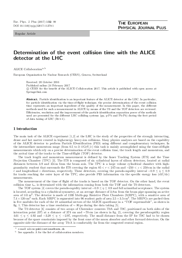 (PDF) Determination of the event collision time with the ALICE detector ...