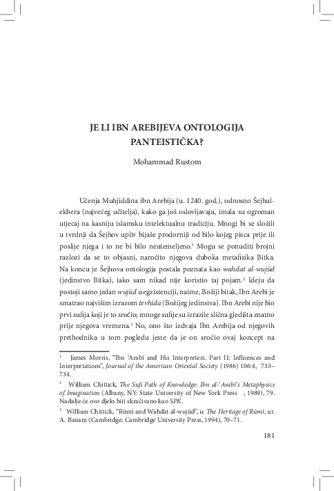 (PDF) Mohammed Rustom – “Je li Ibn Arebijeva ontologija panteistička ...