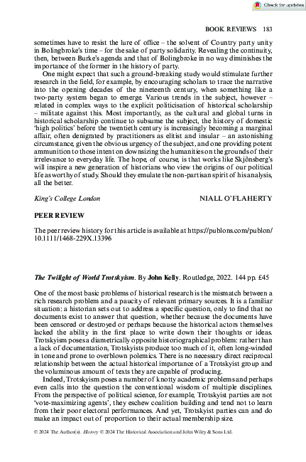 (PDF) Review of John Kelly. "The Twilight of World Trotskyism". History, Vol. 109, No. 383 ...