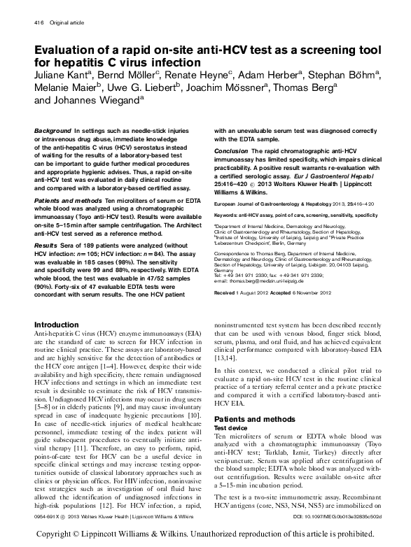 (PDF) Evaluation of a rapid on-site anti-HCV test as a screening tool ...