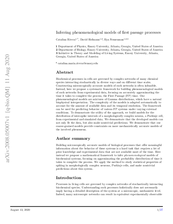 (PDF) Phenomenological Models for First Passage Times
