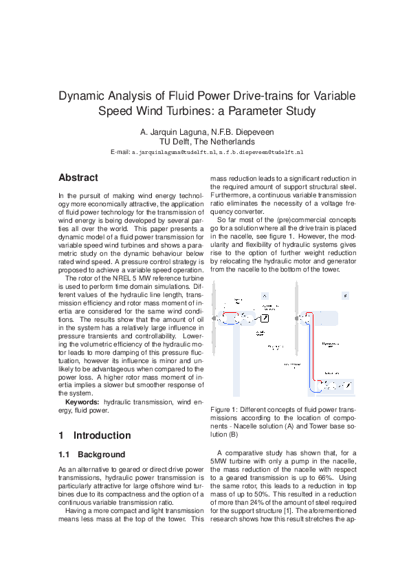 (PDF) Analysis of dynamics of fluid power drive‐trains for variable speed wind turbines ...