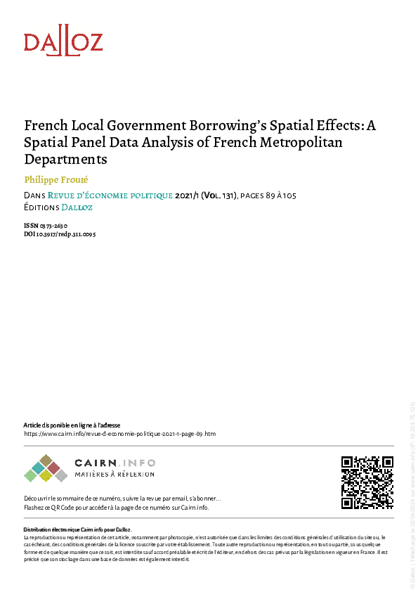 (PDF) French Local Government Borrowing’s Spatial Effects: A Spatial ...