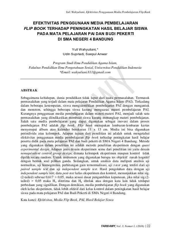 (PDF) Efektivitas Penggunaan Media Pembelajaran Flip Book Terhadap Peningkatan Hasil Belajar ...