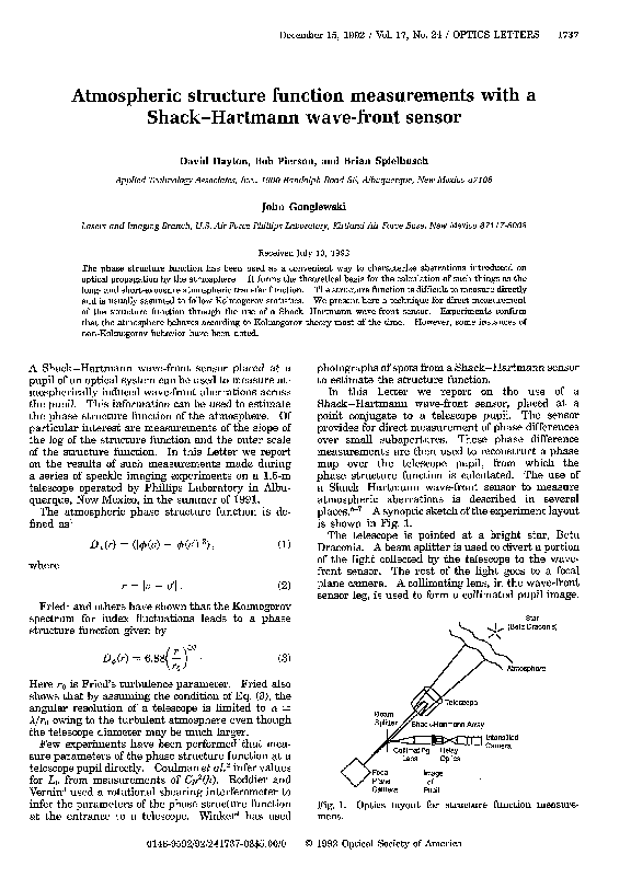 (PDF) Atmospheric structure function measurements with a Shack–Hartmann ...