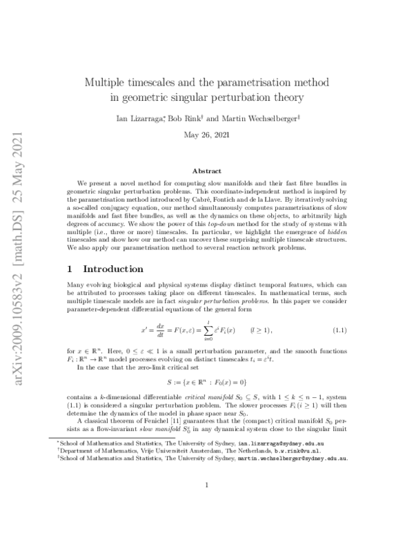 Pdf Multiple Timescales And The Parametrisation Method In Geometric