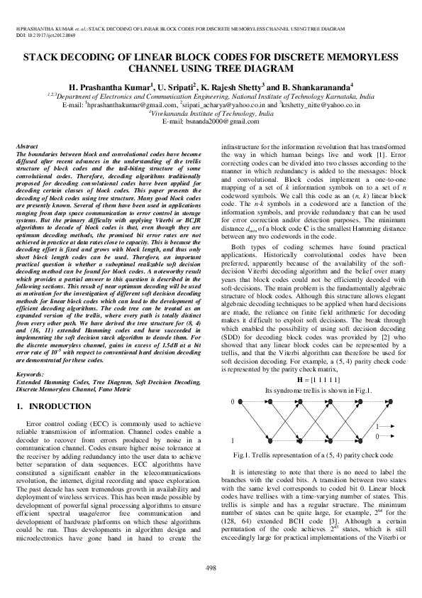 (PDF) Stack Decoding of Linear Block Codes for Discrete Memoryless Channel Using Tree Diagram