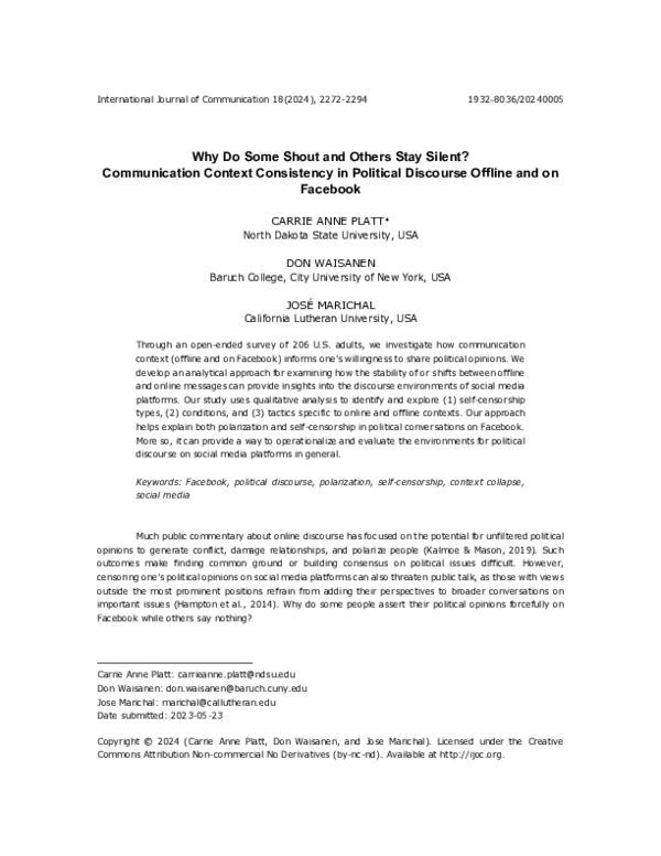 (PDF) Why Do Some Shout and Others Stay Silent? Communication Context ...