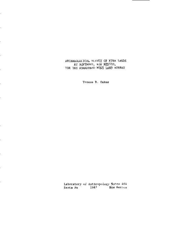 (PDF) Archaeological survey of mine lands at Mentmore, New Mexico, for ...