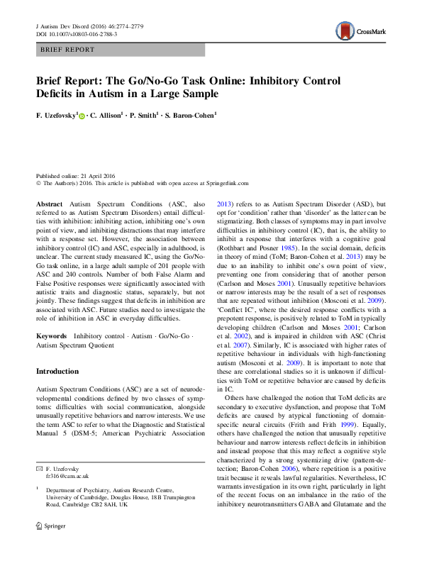 (PDF) Brief Report: The Go/No-Go Task Online: Inhibitory Control ...
