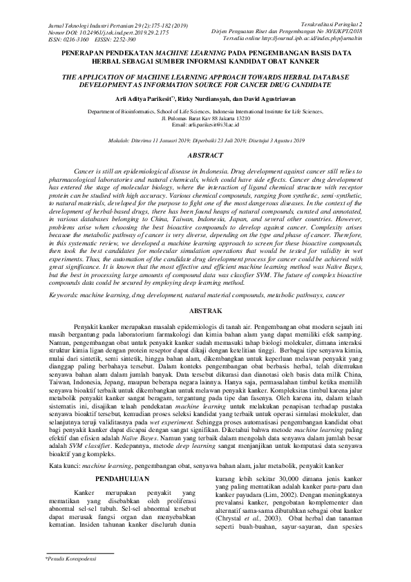 Pdf A Machine Learning Approach For Drug Discovery From Herbal Medicine