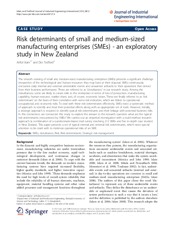(PDF) Risk determinants of small and medium-sized manufacturing enterprises (SMEs) - an ...
