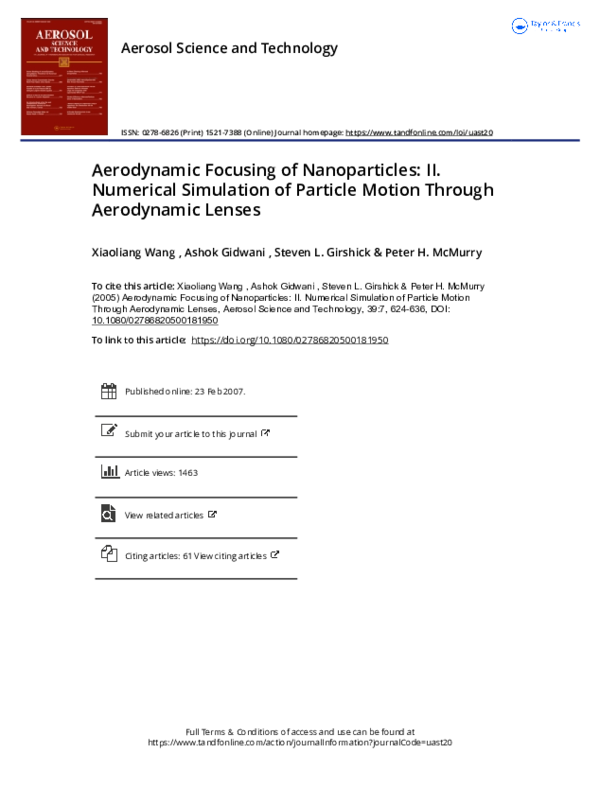 (PDF) Aerodynamic Focusing of Nanoparticles: II. Numerical Simulation ...