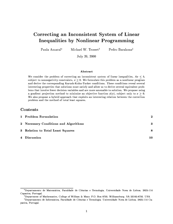 (PDF) Correcting an inconsistent system of linear inequalities by nonlinear programming