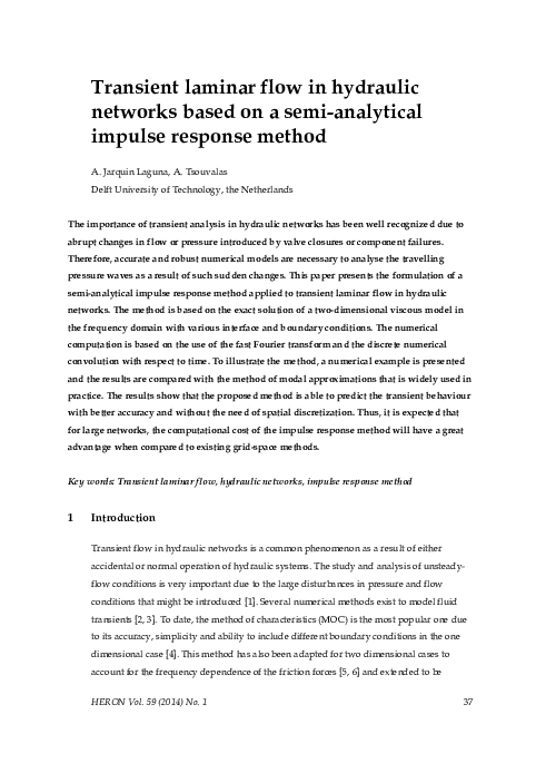 (PDF) Transient laminar flow in hydraulic networks based on a semi-analytical impulse response ...