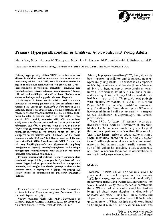 (PDF) Primary hyperparathyroidism in children, adolescents, and young ...