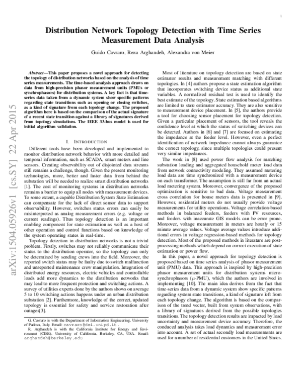 Pdf Distribution Network Topology Detection With Time Series Measurement Data Analysis