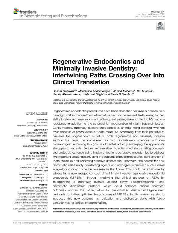 (PDF) Regenerative Endodontics and Minimally Invasive Dentistry ...