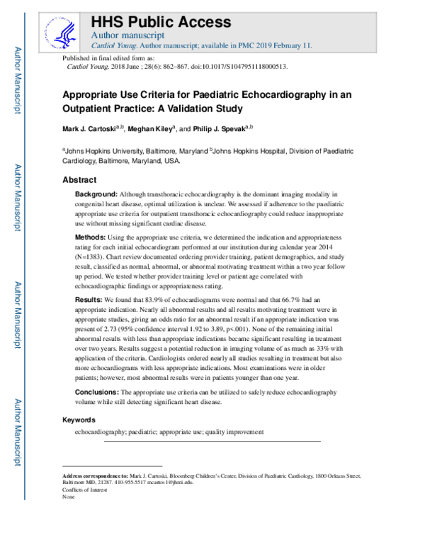 (PDF) Appropriate Use Criteria for paediatric echocardiography in an ...