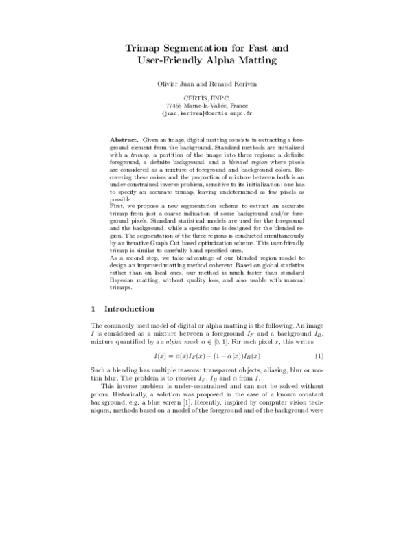 (PDF) Trimap Segmentation for Fast and User-Friendly Alpha Matting