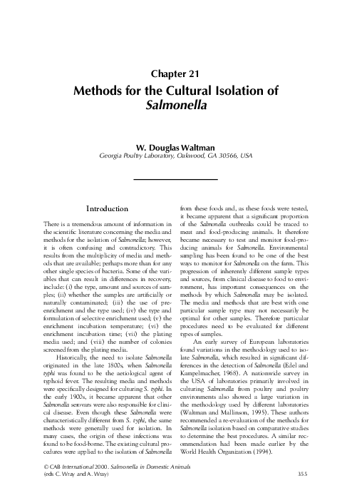 (PDF) Methods for the Cultural Isolation of Salmonella