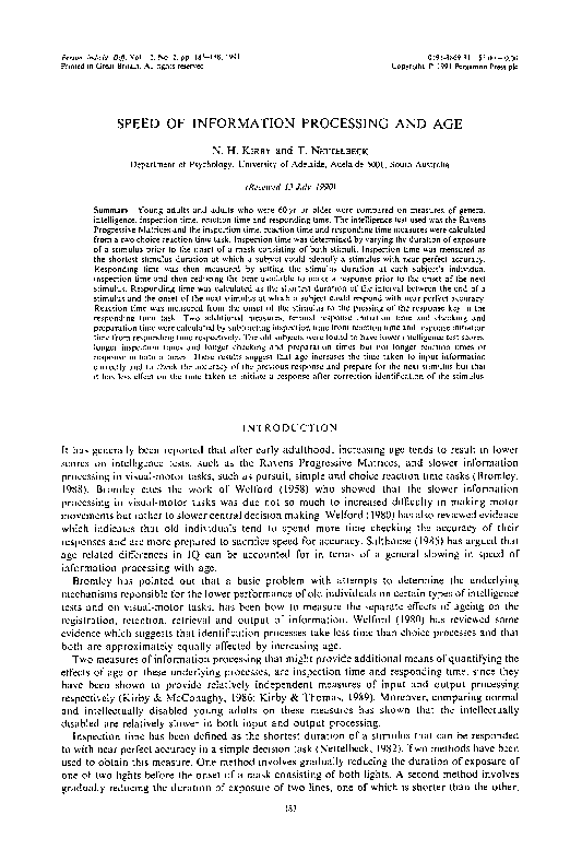 (PDF) Speed of information processing and age