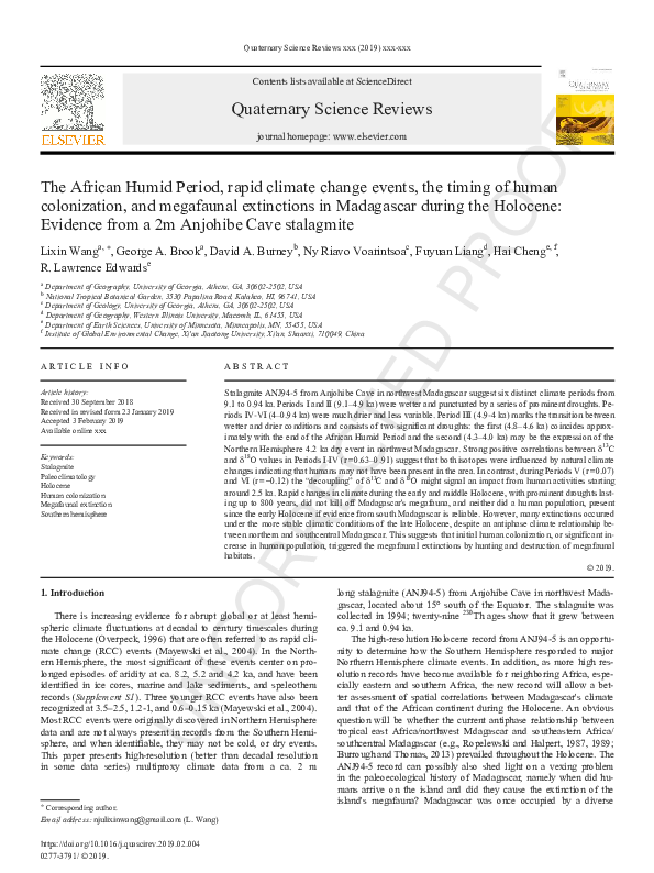 (PDF) The African Humid Period, rapid climate change events, the timing ...