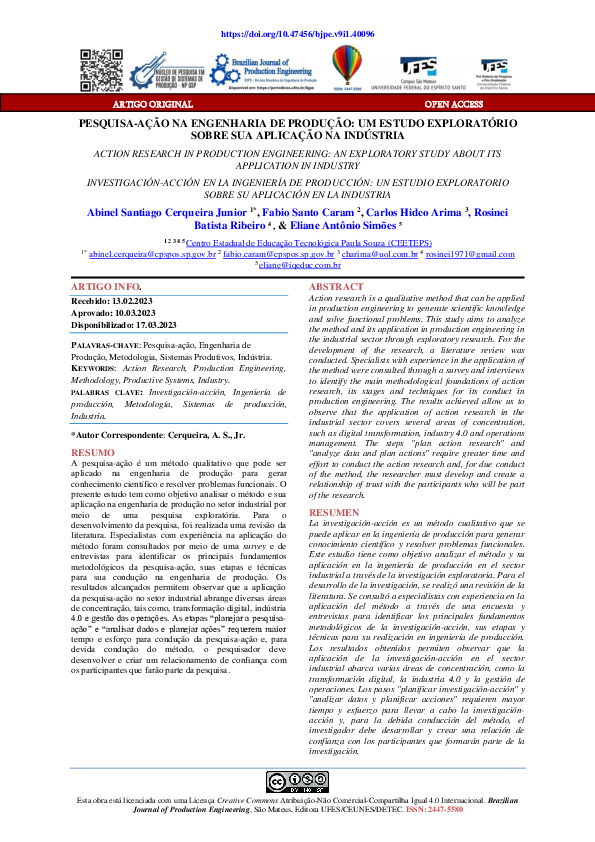 (PDF) ACTION RESEARCH IN PRODUCTION ENGINEERING: AN EXPLORATORY STUDY ...