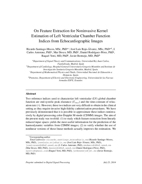 (PDF) On feature extraction for noninvasive kernel estimation of left ...