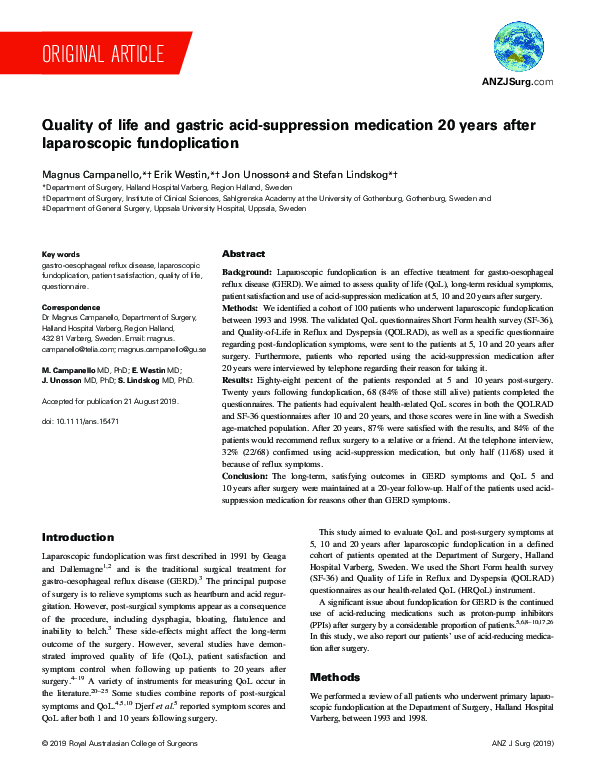 (PDF) Quality of life and gastric acid‐suppression medication 20 years ...