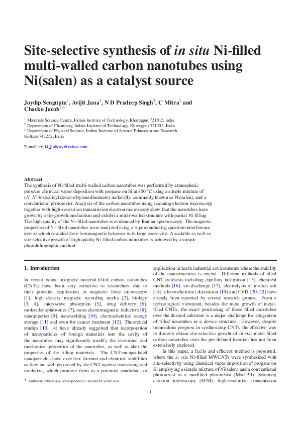(PDF) Site-selective synthesis ofin situNi-filled multi-walled carbon ...