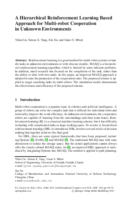 A Hierarchical Reinforcement Learning Based Approach for Multi-robot Cooperation in Unknown ...