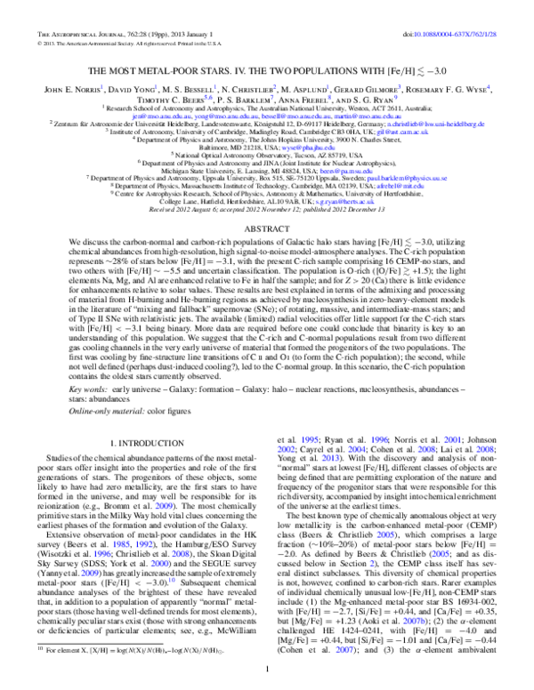 (PDF) THE MOST METAL-POOR STARS. IV. THE TWO POPULATIONS WITH [Fe/H] ≲ ...