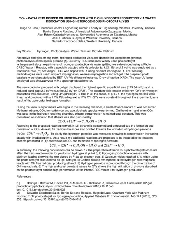 (PDF) TIO2 – Catalysts dopped or impregnated with Pt on hydrogen ...