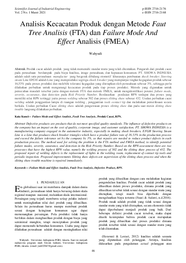 (PDF) Analisis Kecacatan produk dengan metode Fault Tree Analysis (FTA) dan metode Failure Mode ...