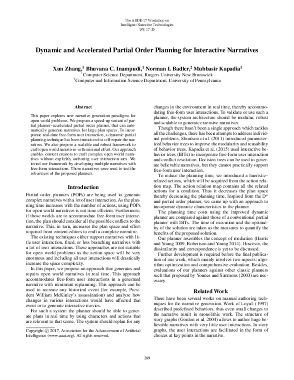 (PDF) Dynamic and Accelerated Partial Order Planning for Interactive Narratives