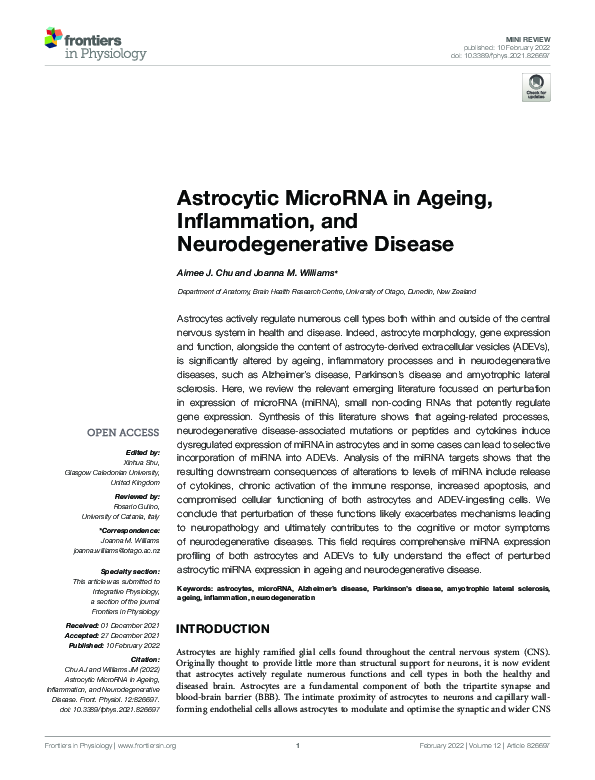 (PDF) Astrocytic MicroRNA in Ageing, Inflammation, and ...