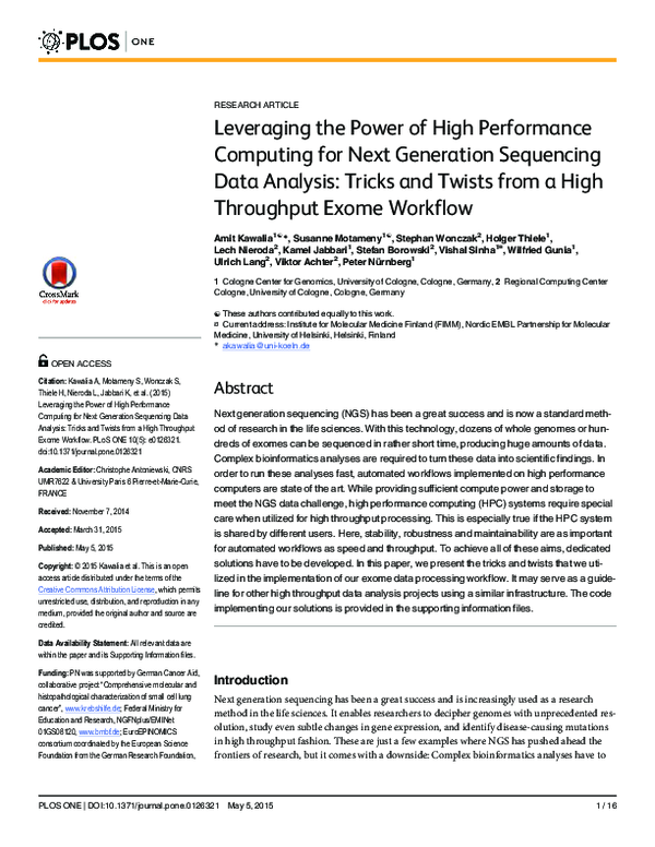 (PDF) Leveraging the power of high performance computing for next generation sequencing data ...