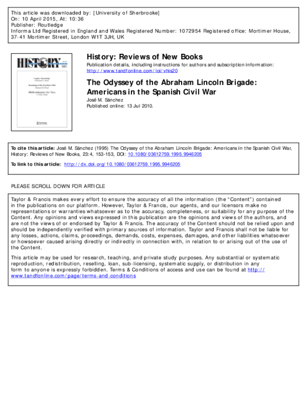 (PDF) The Odyssey of the Abraham Lincoln Brigade: Americans in the ...