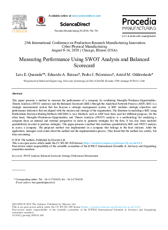 (PDF) Measuring Performance Using SWOT Analysis and Balanced Scorecard