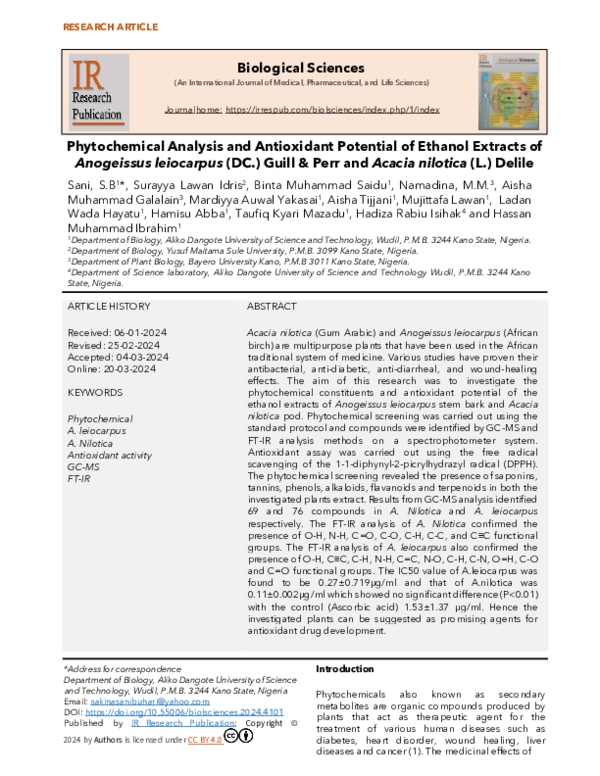 (PDF) Phytochemical Analysis and Antioxidant Potential of Ethanol Extracts of Anogeissus ...