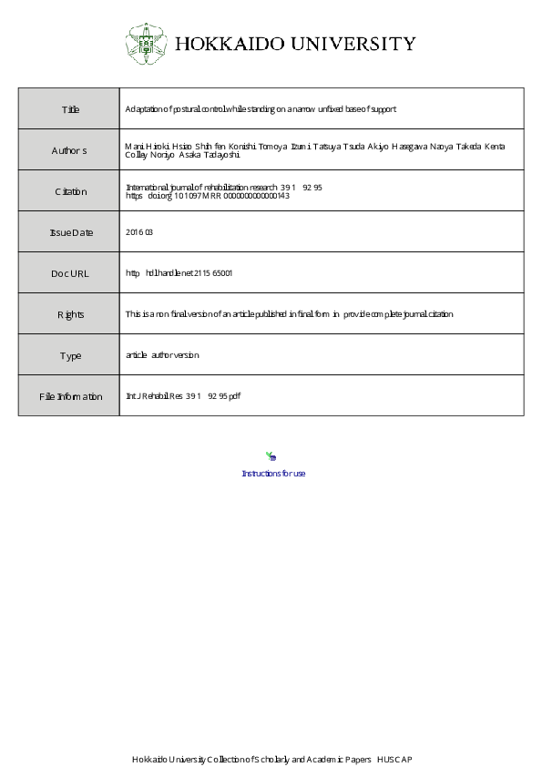(PDF) Adaptation of postural control while standing on a narrow unfixed ...