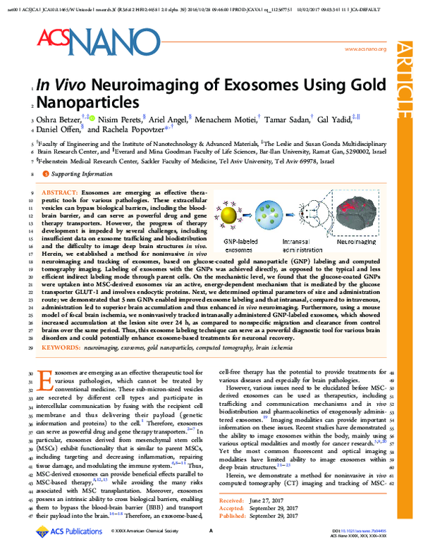 (PDF) In Vivo Neuroimaging of Exosomes Using Gold Nanoparticles
