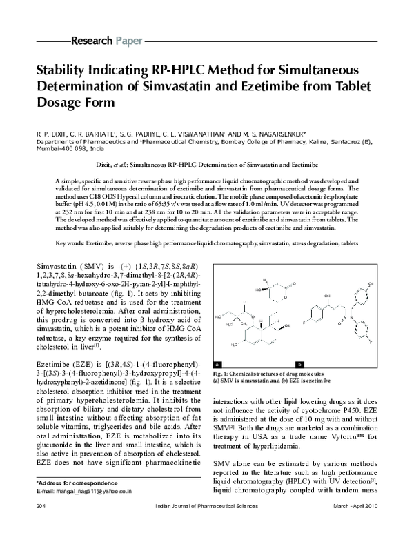 (PDF) Stability Indicating RP-HPLC Method for Simultaneous Determination of Simvastatin and ...