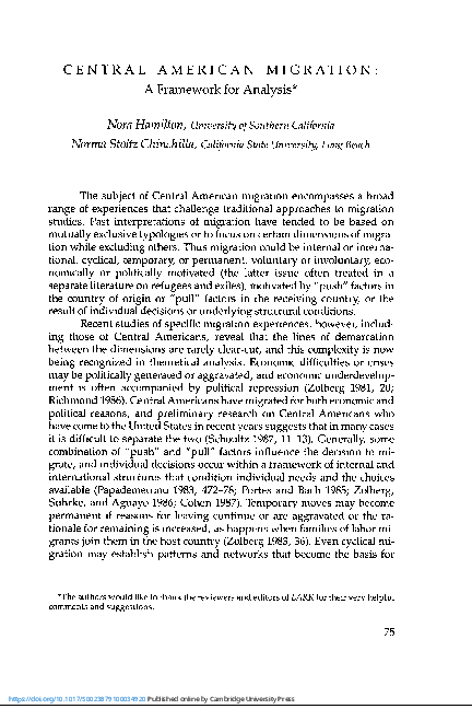 (PDF) Central American Migration: A Framework for Analysis