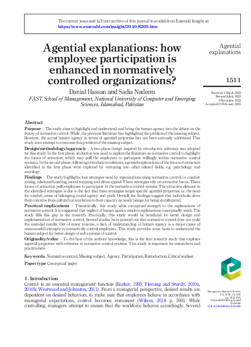 (PDF) Agential explanations: how employee participation is enhanced in ...