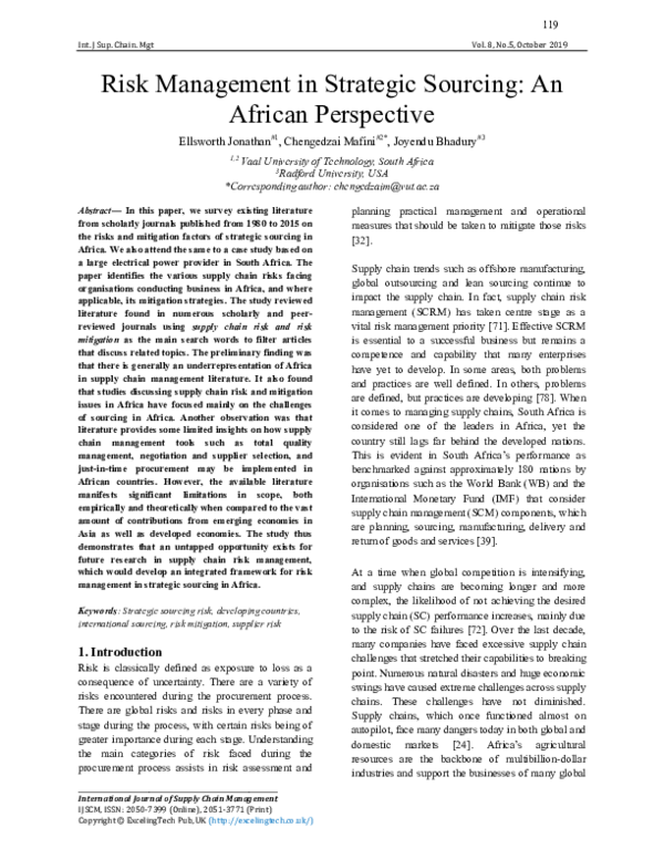 (PDF) Risk Management in Strategic Sourcing: An African Perspective