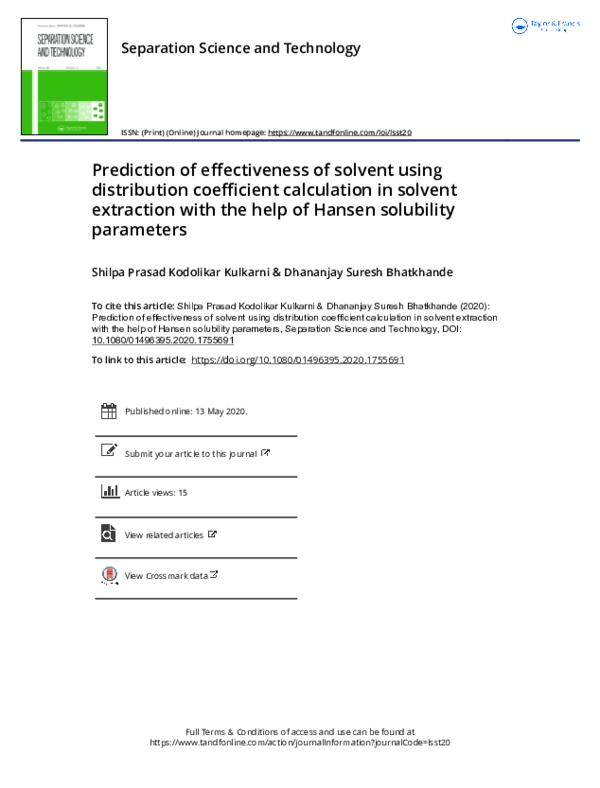 (PDF) Prediction of effectiveness of solvent using distribution coefficient calculation in ...